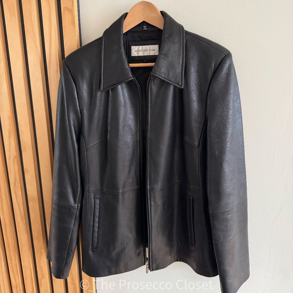 Genuine Leather Jacket In Black By Jones New York (L) - Gem